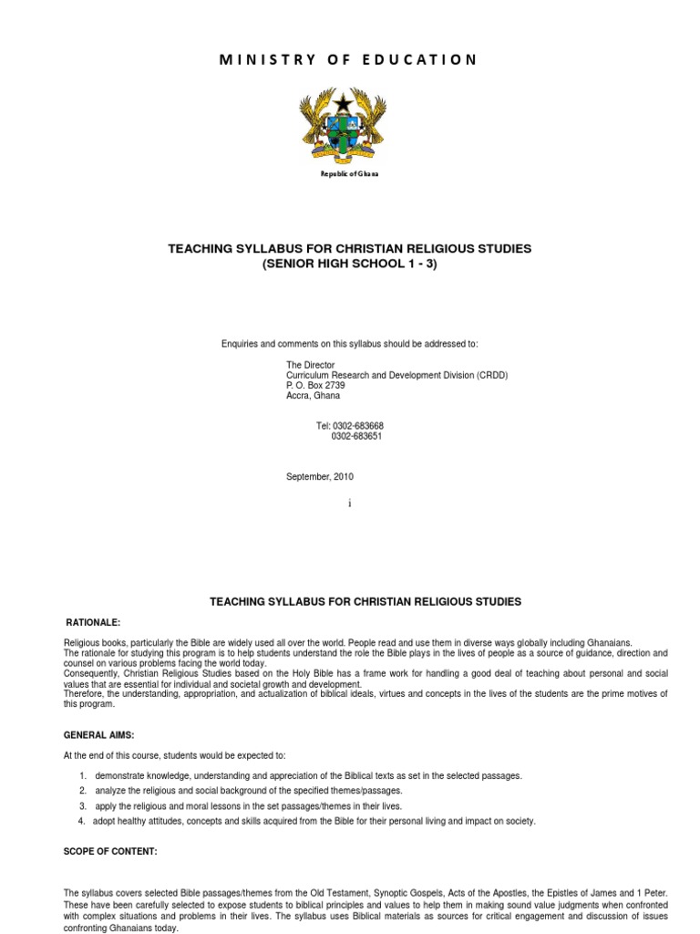 Ghana SHS Christian Studies Syllabus | PDF | Educational Assessment | Bible