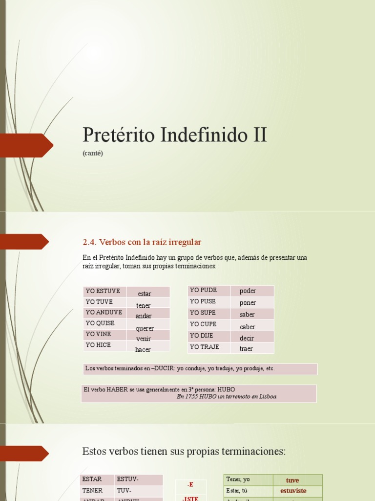 Verbos Irregulares en Pretérito Indefinido | PDF