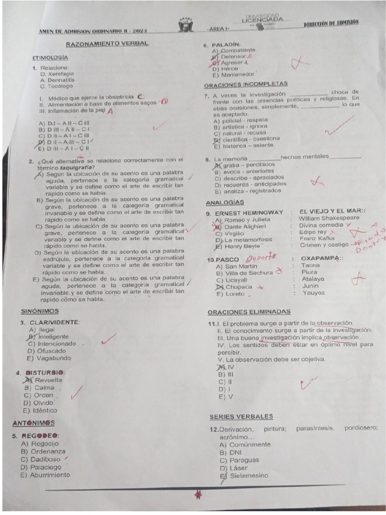 Examen de Admisión Undac 2023 | PDF