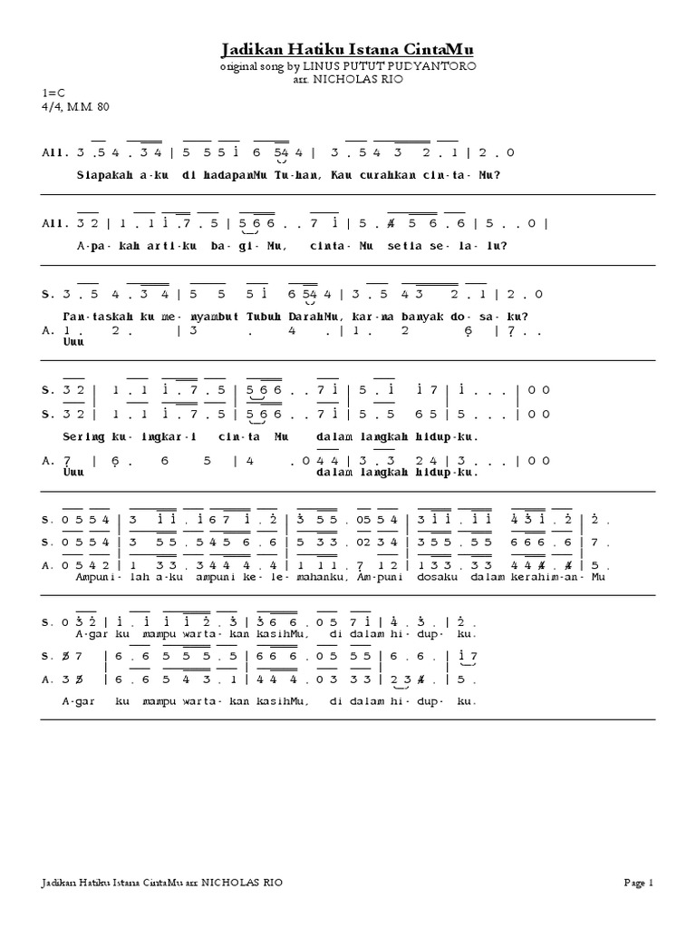 Jadikan Hatiku Istana CintaMu - 3 Part Voices Arr Nicholas Rio | PDF