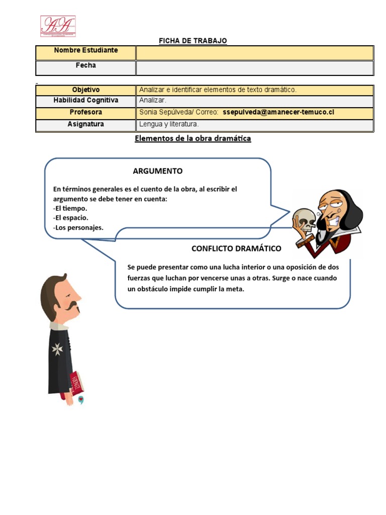 Hoja De Trabajo Sobre Los Elementos Del Drama Plantilla Para Reseña