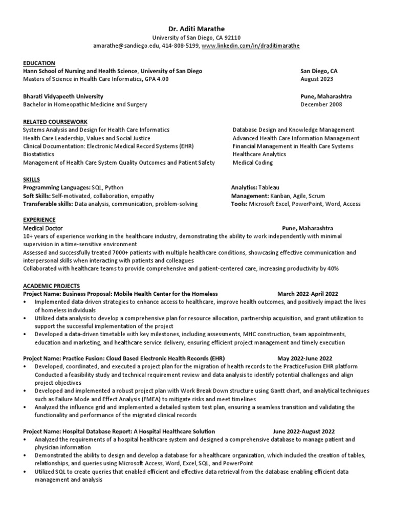 Resume - Aditi Marathe | PDF