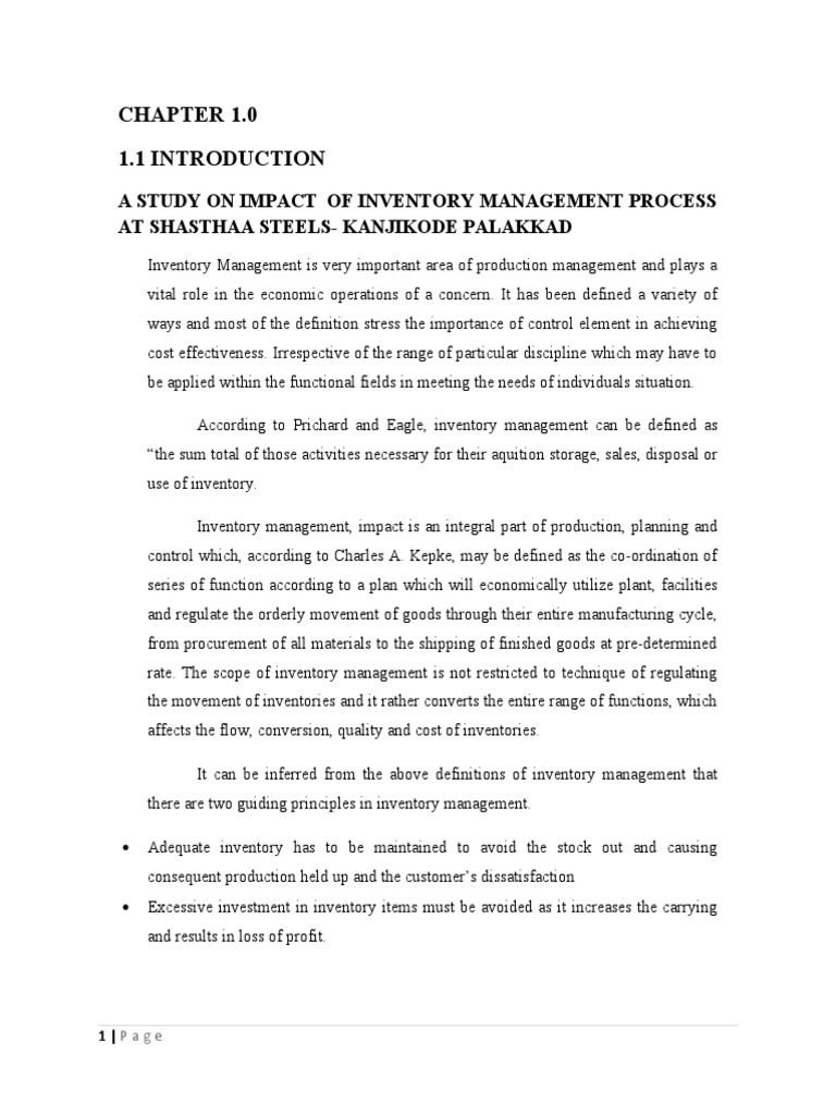 A STUDY ON IMPACT OF INVENTORY MANAGEMENT PROCESS AT Shasthaa Steels ...