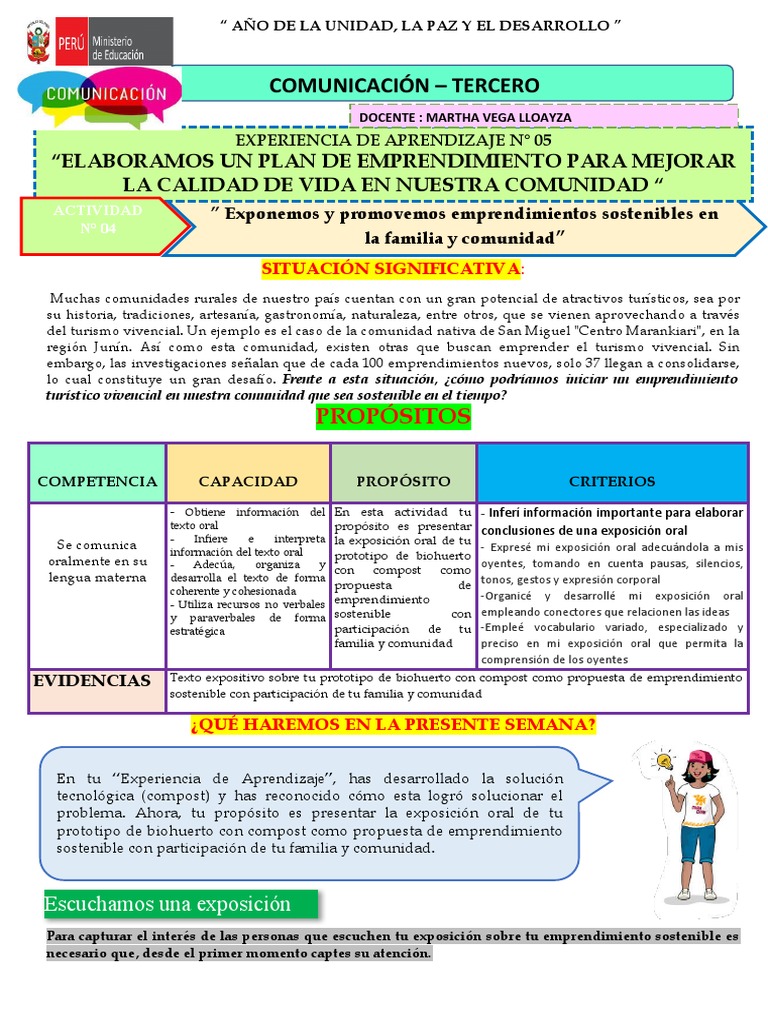 Experiencia de Aprendizaje 05 - Actividad #05 - 3ero y 4to Grado - Comunicacion | PDF ...