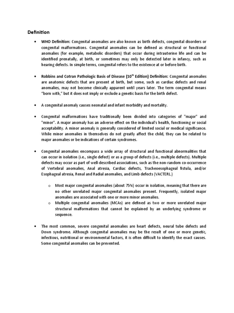 Congenital Anomalies - Definition | PDF | Epidemiology | Clinical Medicine