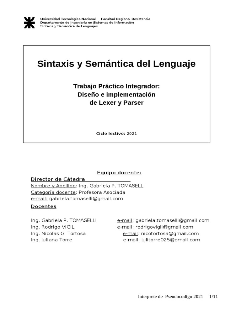 Diseño de Lexer y Parser UTN 2021 | PDF | Analizando | Lenguaje de ...