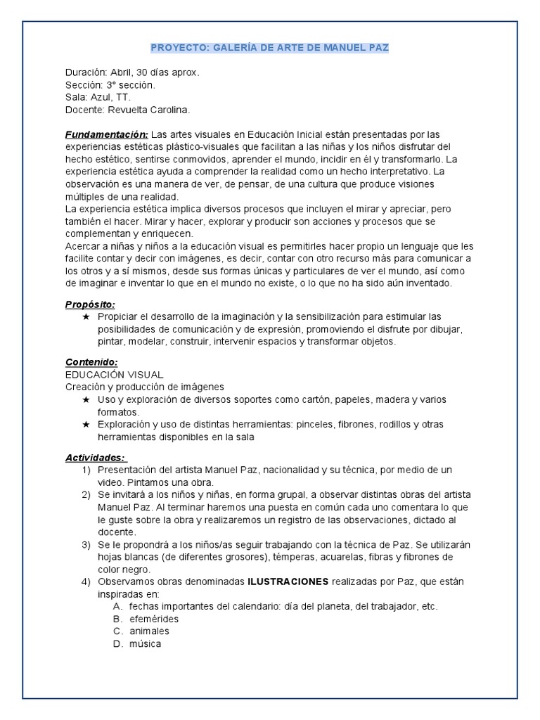 Proyecto - Galería de Arte de Manuel Paz | PDF