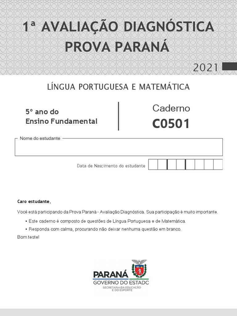 5ano - 1ed - 2021 - LP - MAT - Caderno Comentado - Prova - Parana | PDF ...