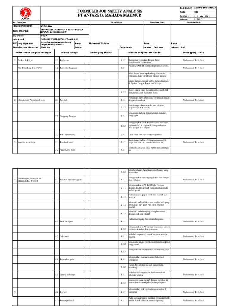 Jsea Instalasi Perangkat It Di Ketinggian Menggunakan Manlift | PDF