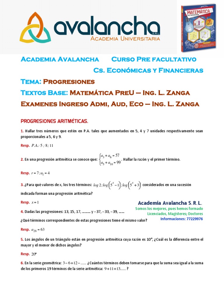 Practica Progresiones | PDF | Aritmética | Análisis matemático