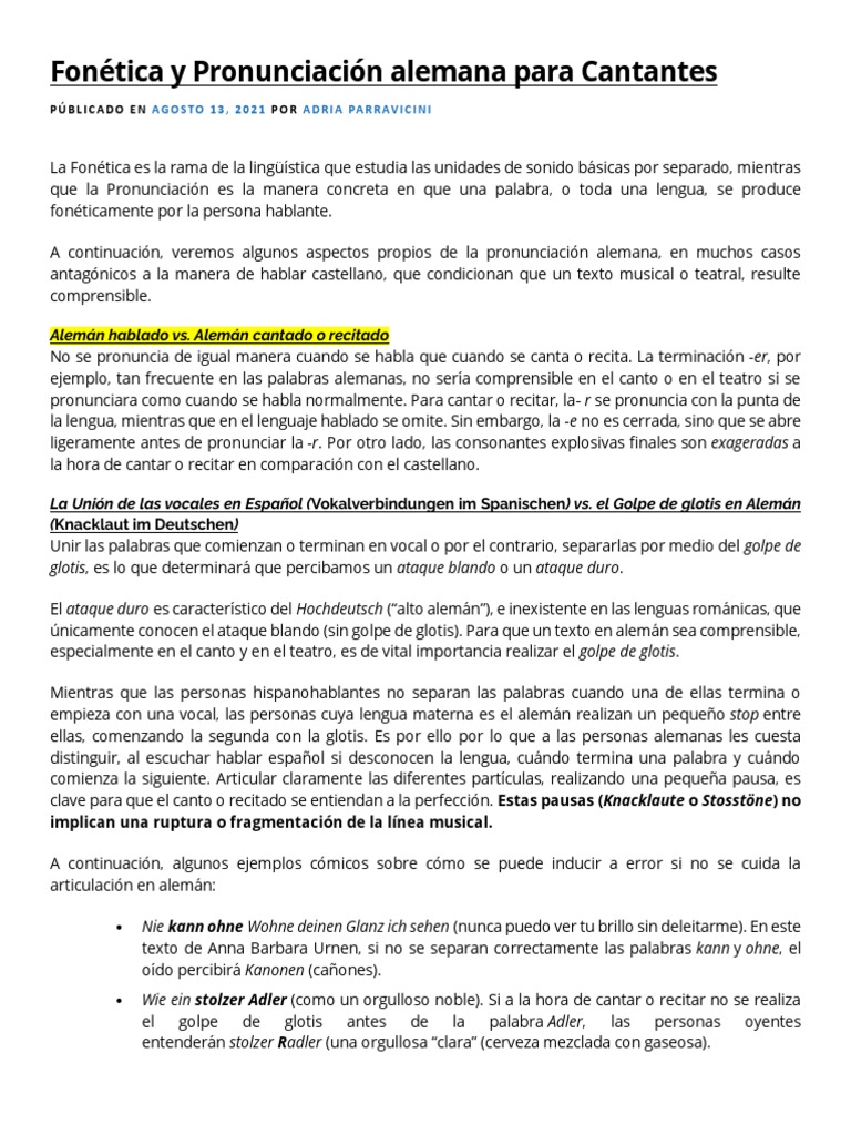 Fonética Alemana para Cantantes | PDF