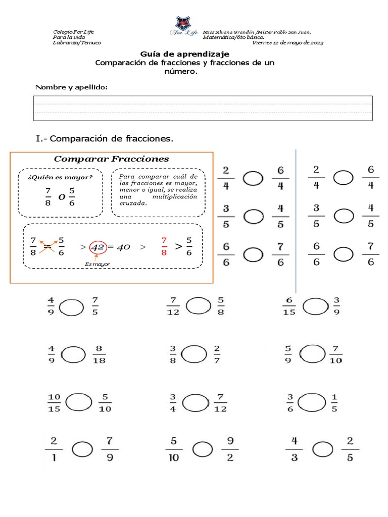 Fracciones de Un Número - Guía de Aprendizaje - 6to | PDF