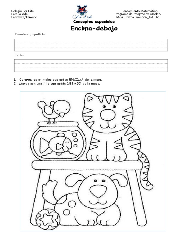 Ficha de Trabajo - Encima - Debajo | PDF
