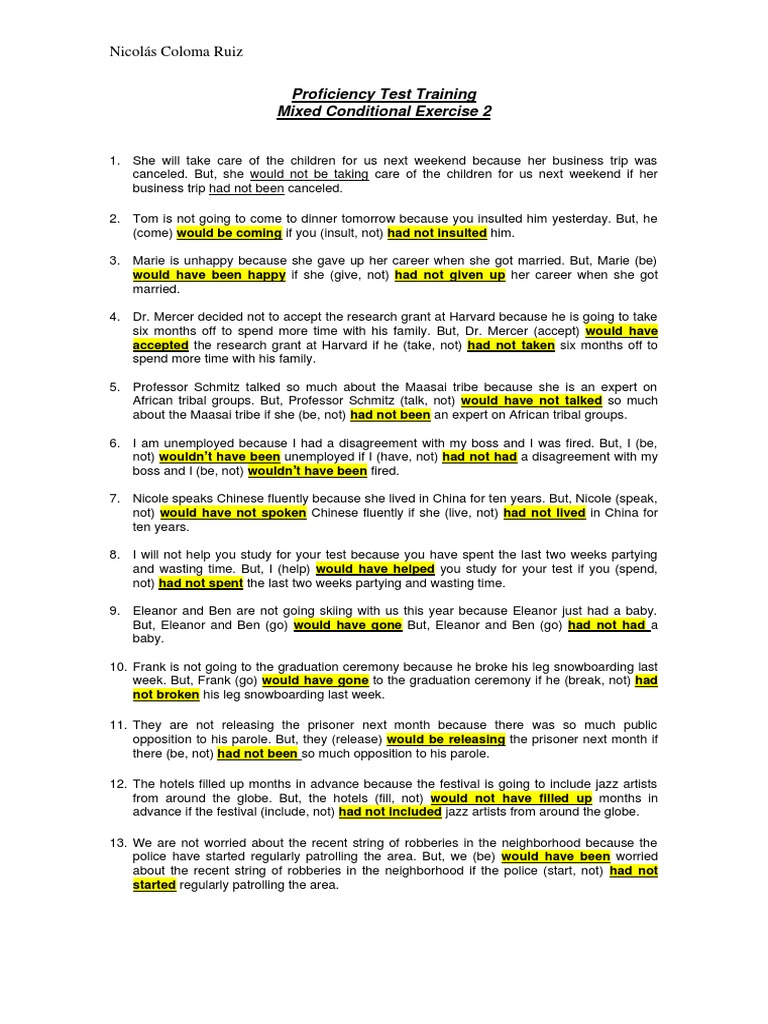 1. Mixed Conditionals Exercise | PDF