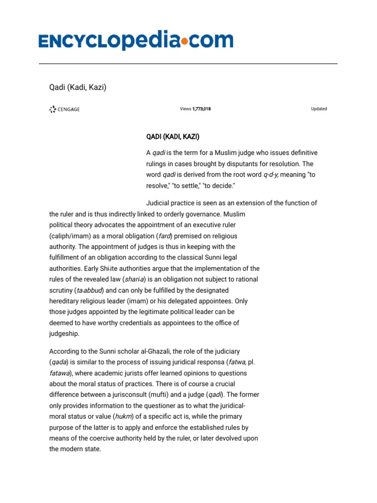 Role and Significance of Qadi in Islam | PDF | Fatwa | Sharia