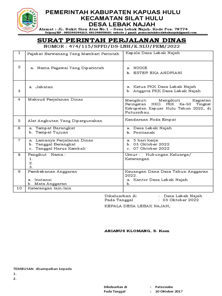 SPPD Kegiatan PKK Ke 50 TGL 3-6 | PDF