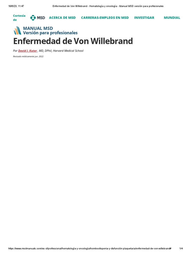 Enfermedad de Von Willebrand - Hematología y Oncología - Manual MSD Versión para Profesionales ...