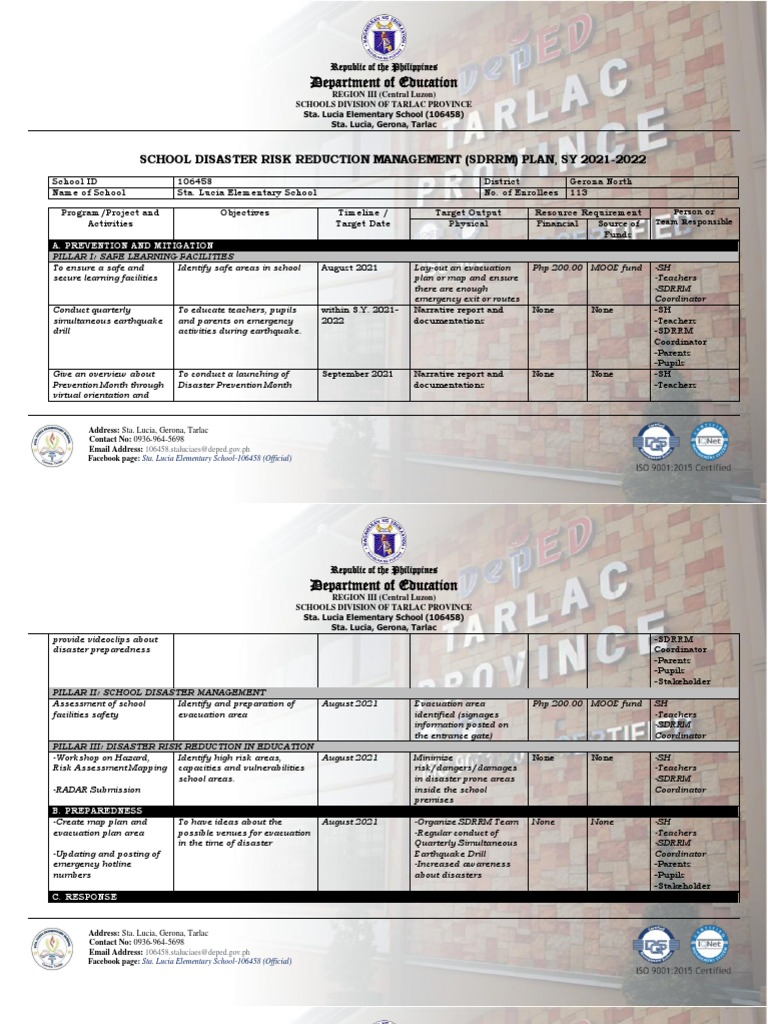 School DRRM Plan | PDF