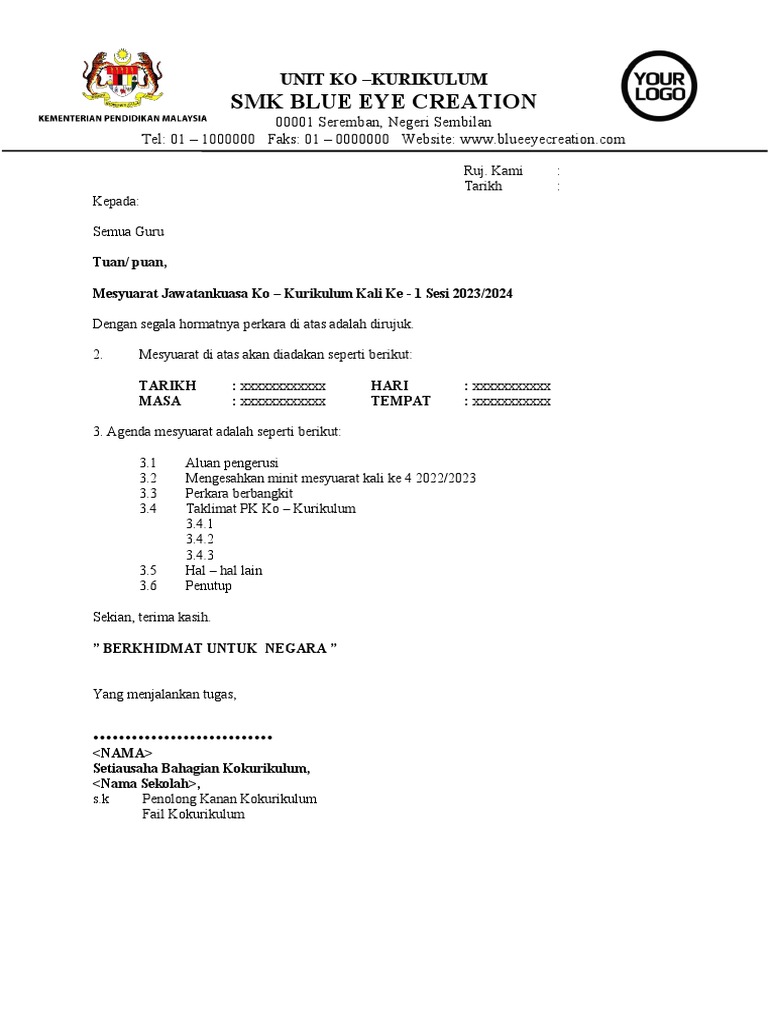 Contoh Notis Mesyuarat Jawatankuasa | PDF