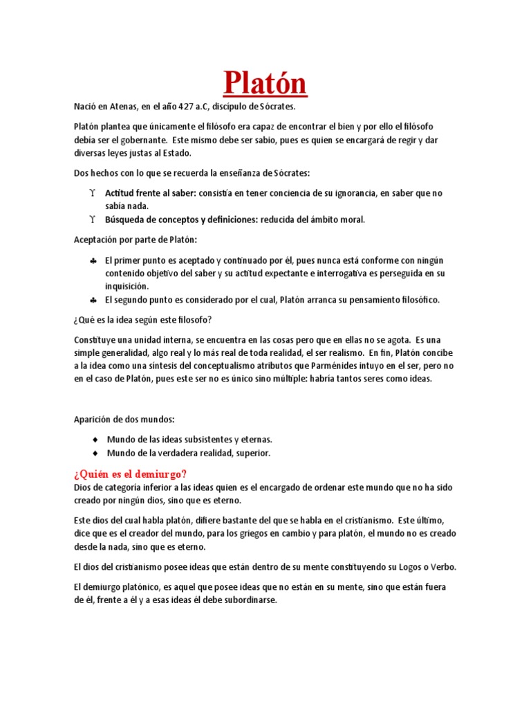 Platón - Resumen Final | PDF | Platón | Conocimiento