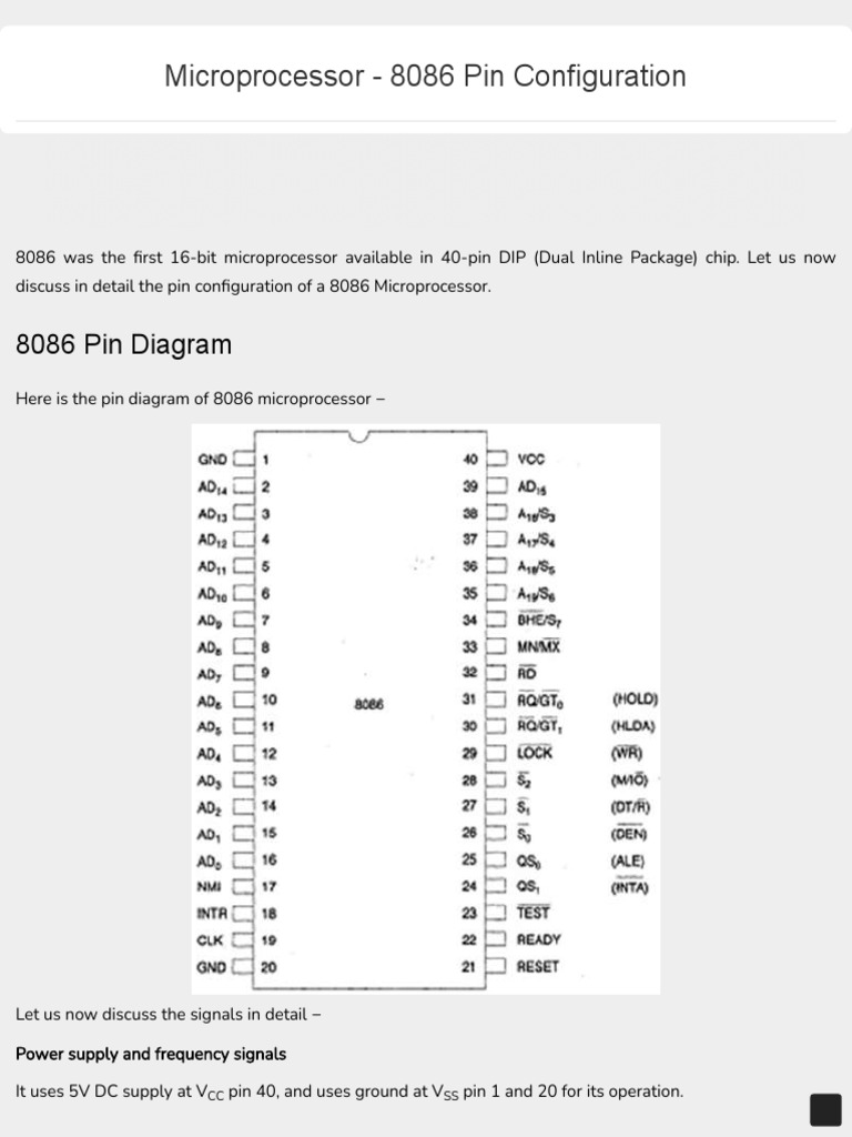 Microprocessor - 8086 Pin Configuration - Tutorialspoint | PDF | Input ... Microprocessor - 8086 Pin Configuration - Tutorialspoint | PDF | Input ...
