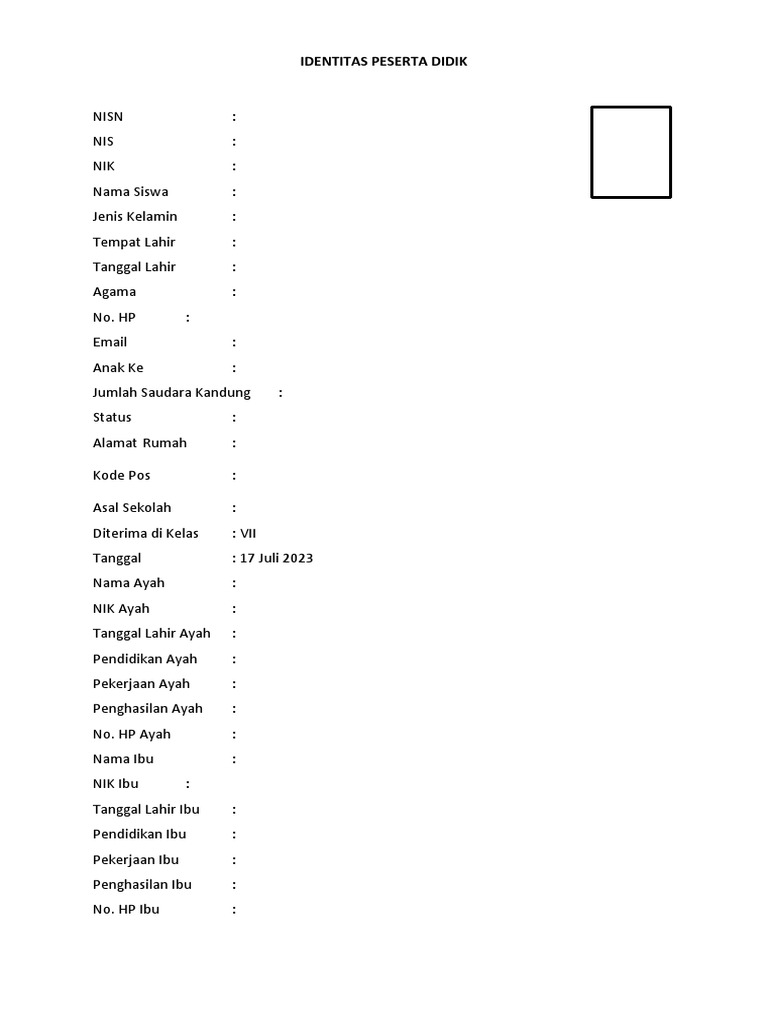 Contoh Format Biodata Siswa | PDF