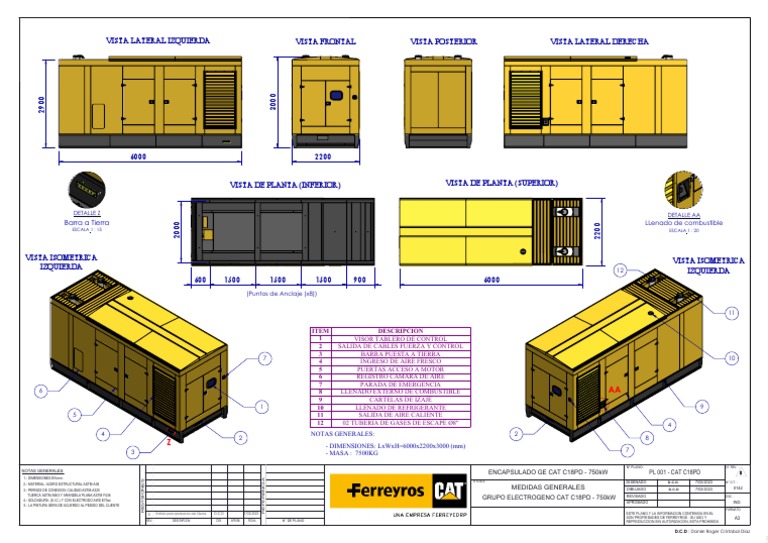 Esquema Dimensional Grupo Electrogeno Cat c18pd - 750kw - 07-02 | PDF