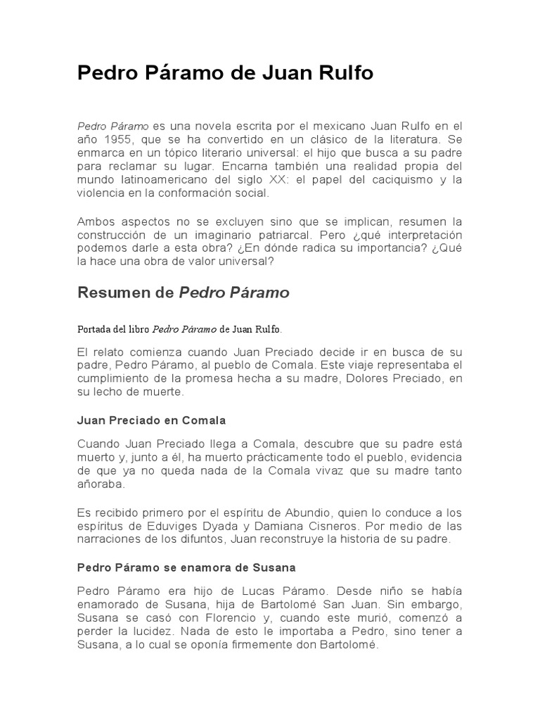 Análisis de Pedro Páramo de Juan Rulfo | PDF