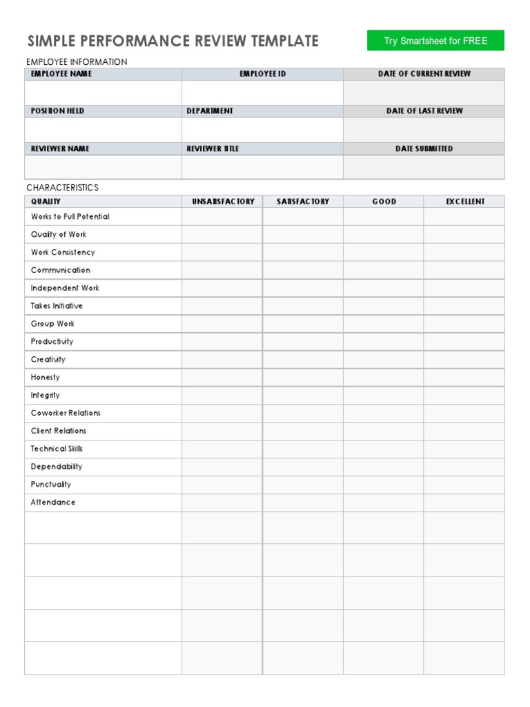 IC Simple Performance Review Template 10796 - PDF | PDF