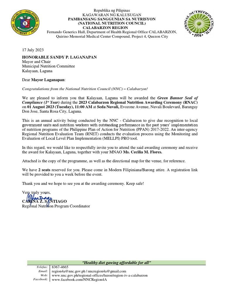 Kalayaan - LGU&LNFPinvite - Awardees - RNAC2023-13 | PDF