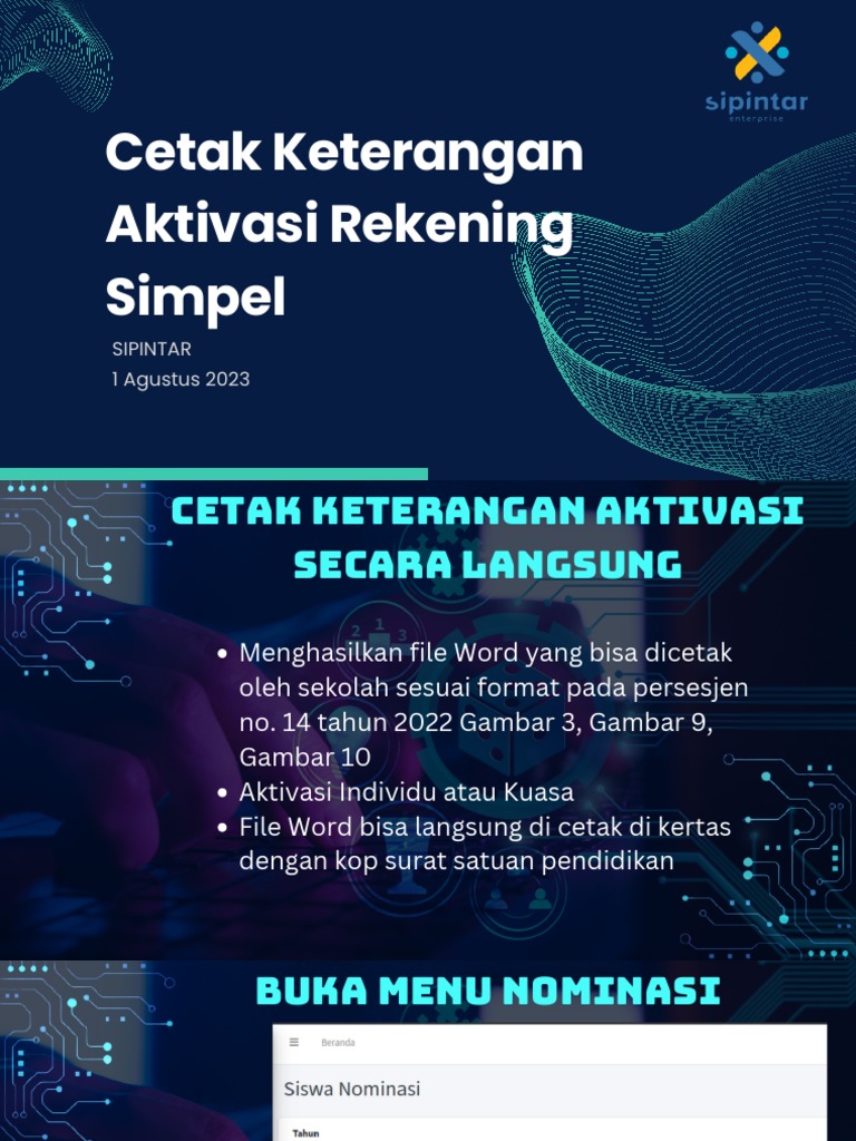 SIPINTAR Cetak Keterangan Aktivasi Rekening Simpel | PDF