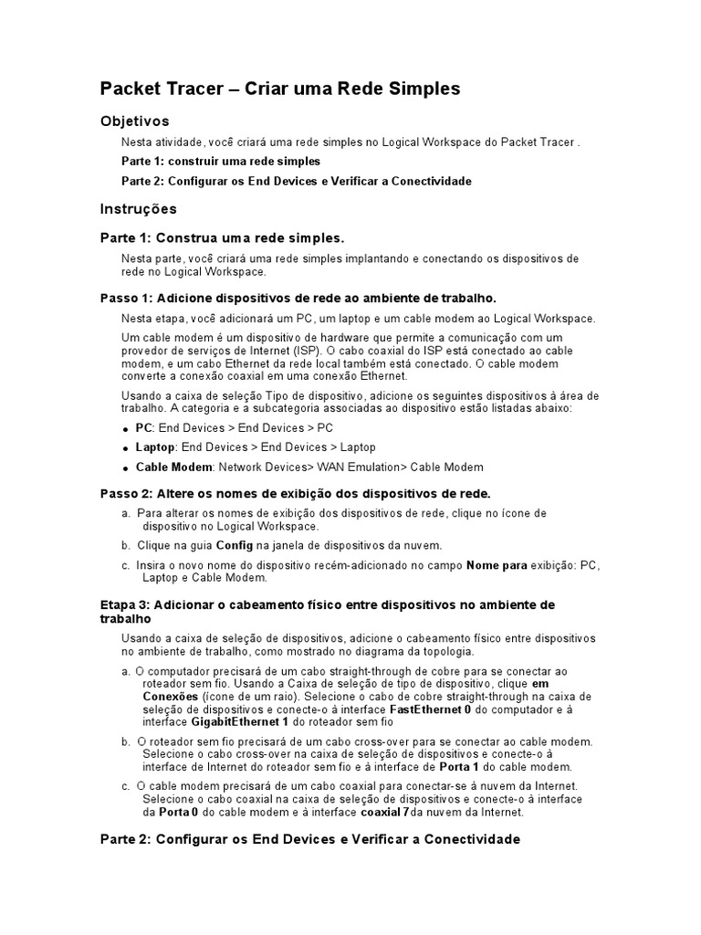 Exercicio Criar Rede Simples | PDF