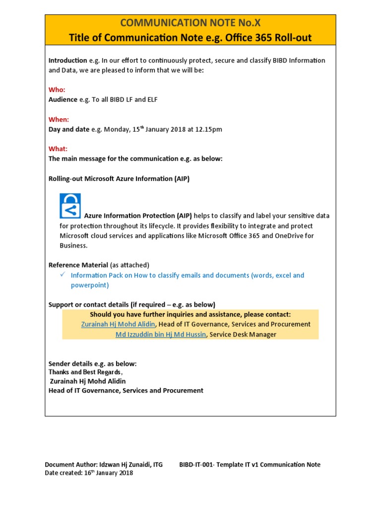 BIBD IT Template 001 IT Communication Note | PDF
