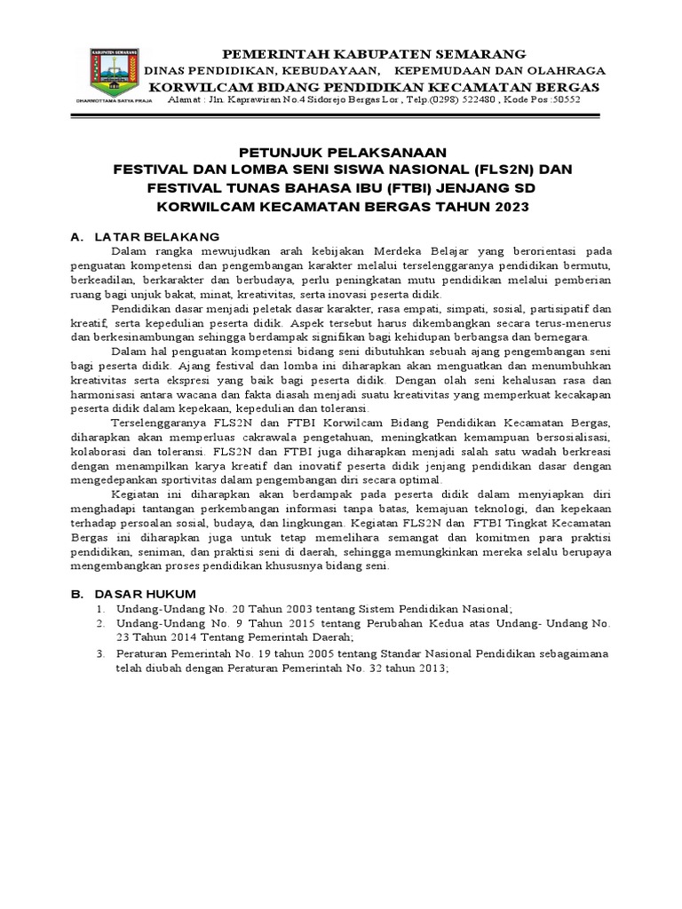 PROPOSAL FLS2N Dan FTBI SD - BERGAS TAHUN 2023 | PDF