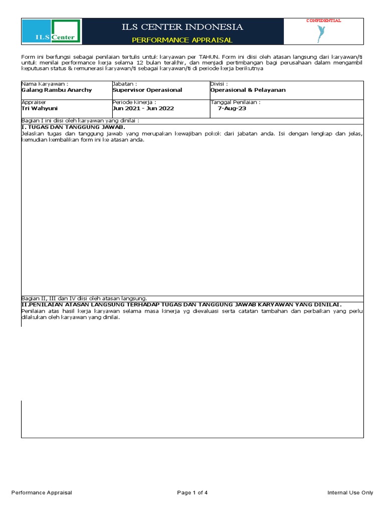 Performance Appraisal Form (SAMPLE) BLANK | PDF