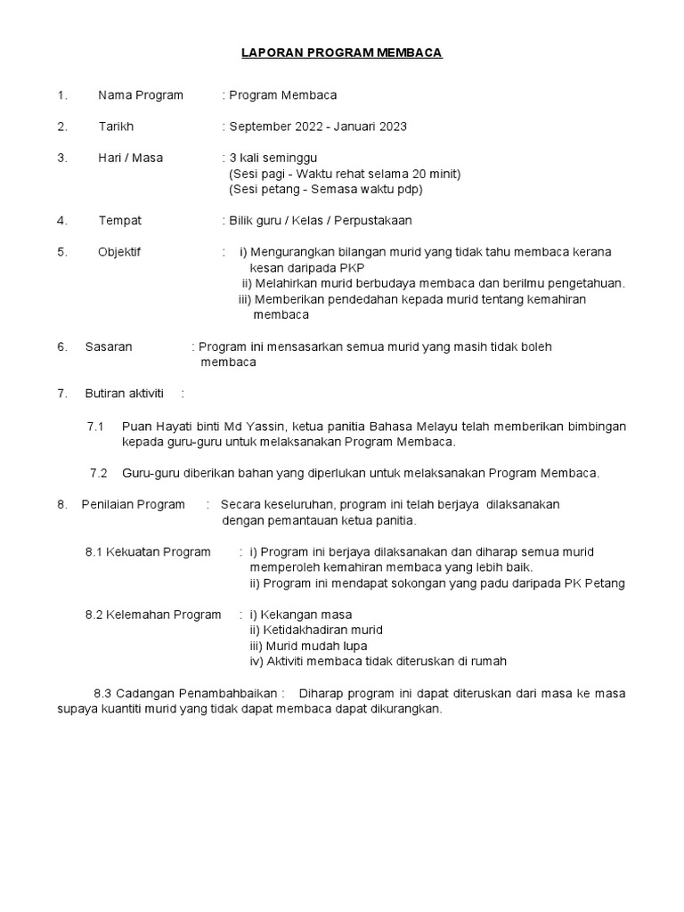Laporan Program Membaca | PDF