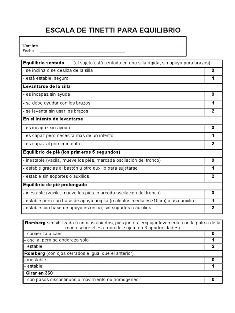 Escala de Tinetti para Equilibrio PDF | PDF