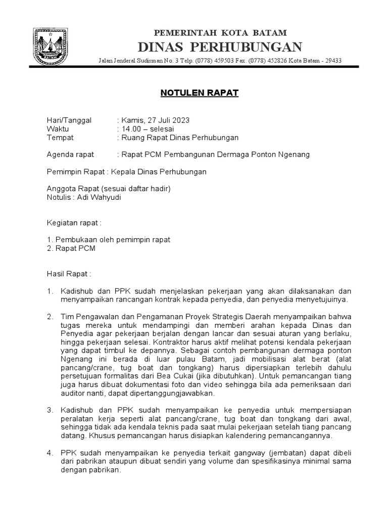 Notulen Rapat PCM Ngenang | PDF