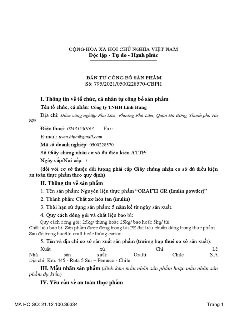 Orafti GR (Inulin Powder) - Chile | PDF