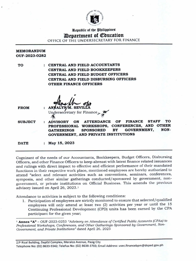 Ouf 2023 0282 Advisory On Attendance of Finance Staff To Professional ...