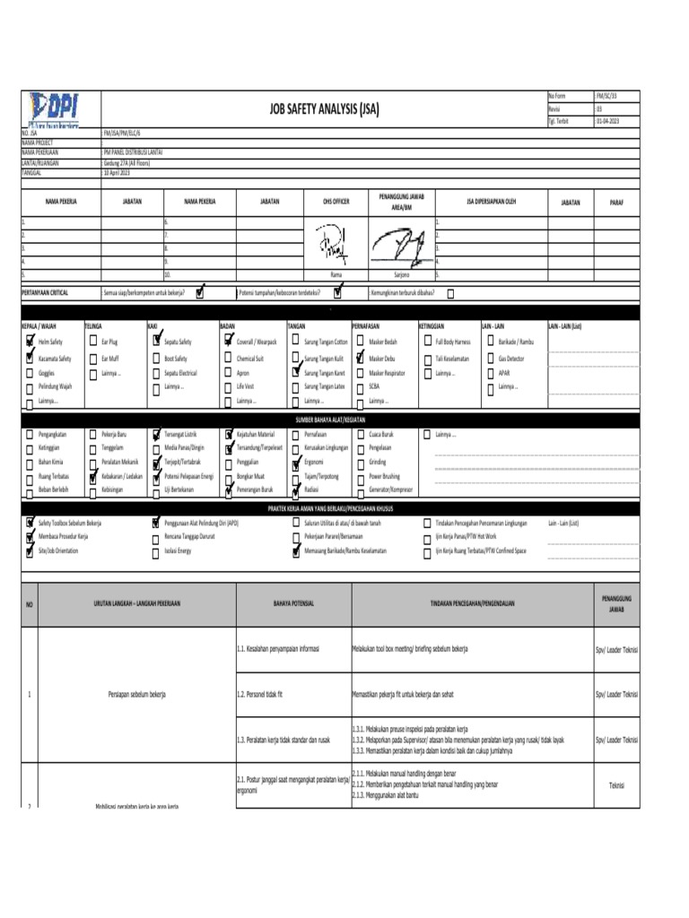 FM - JSA - PM - ELC - 6 JSA PM Panel Distribusi Lantai April 2023 - Removed | PDF