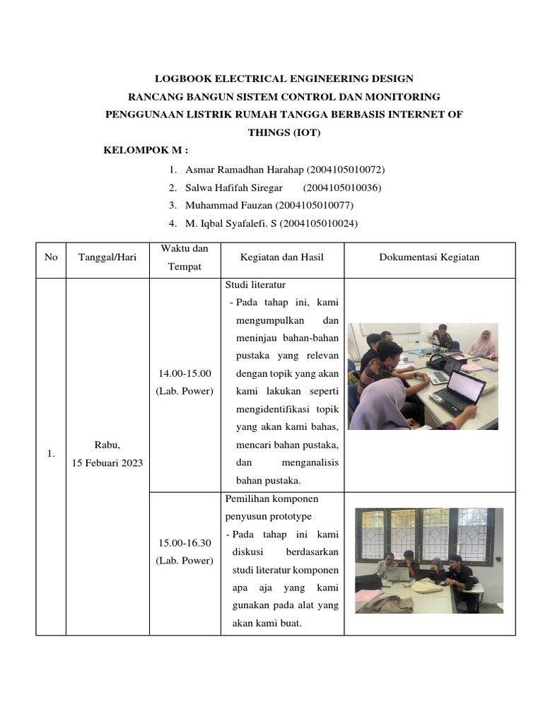 Logbook Electrical Engineering Design Kelompok I M Week 10 | PDF