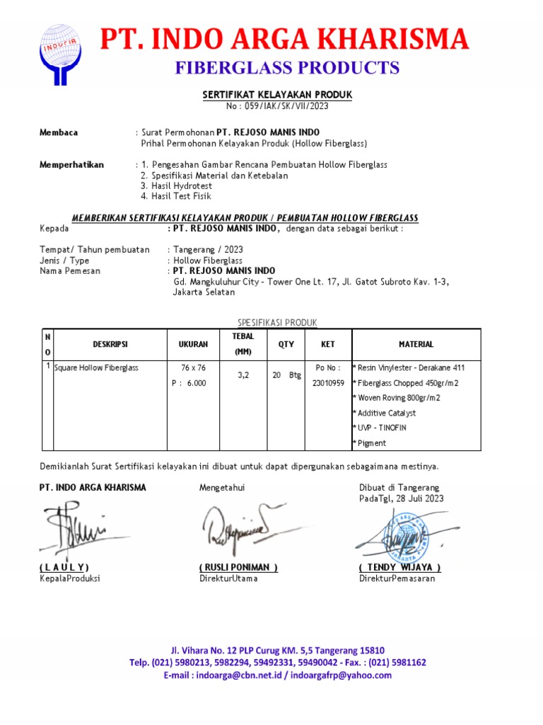 SERTIFIKAT KELAYAKAN PRODUK (Rejoso) | PDF