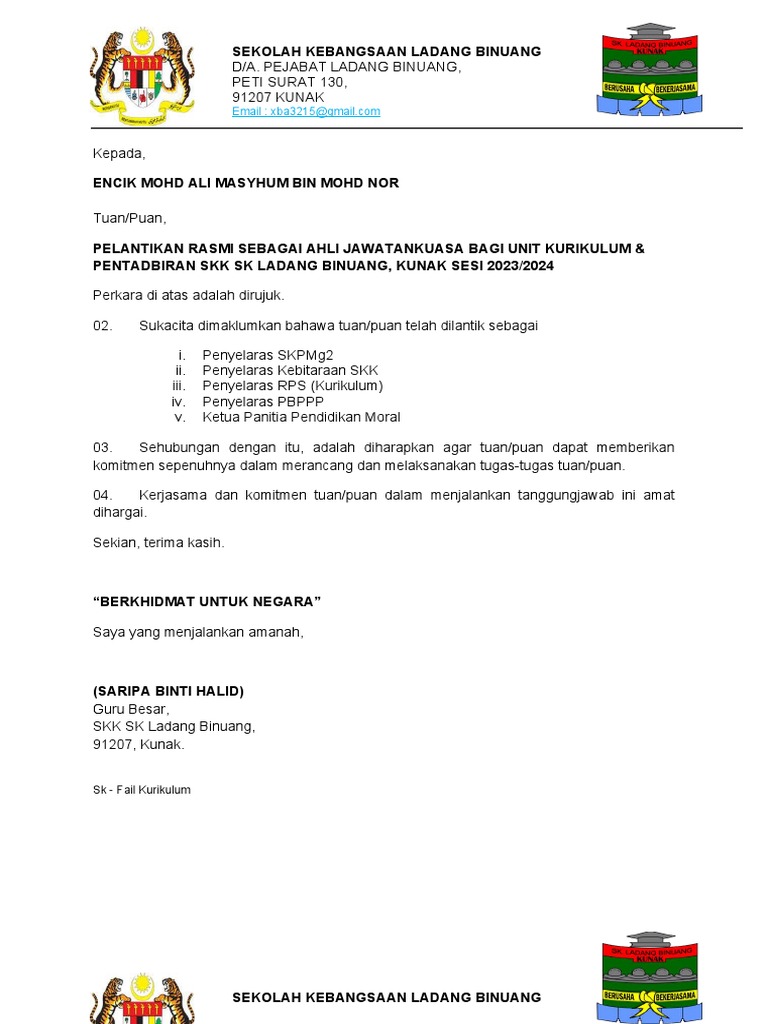 Surat Lantikan Kurikulum 2022 | PDF