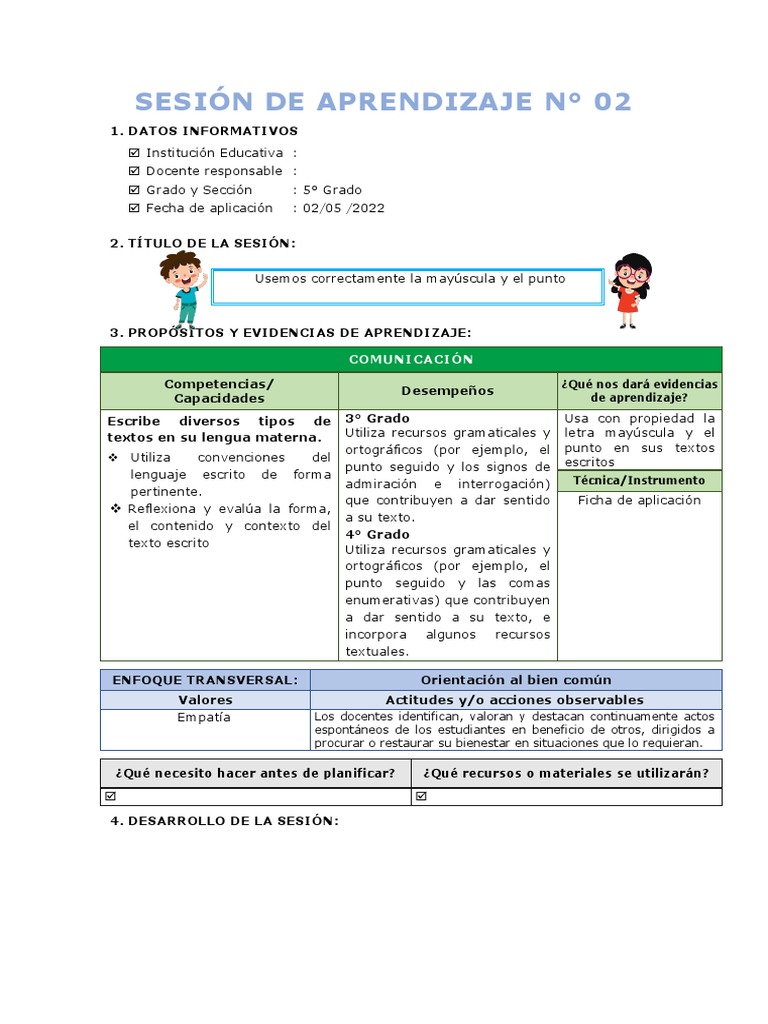 Sesion de La Mayuscula y El Punto | PDF