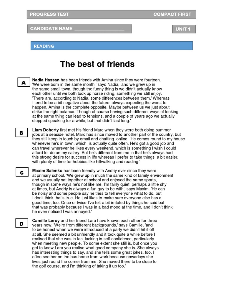 Progress Test - Unit 1 | PDF