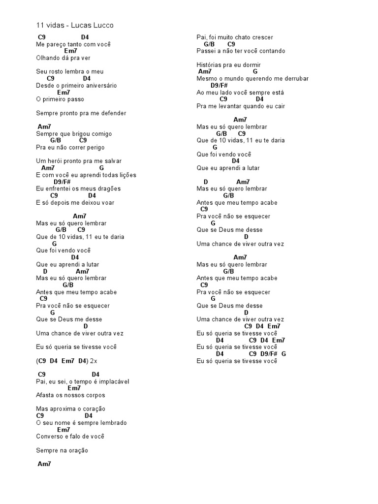 11 Vidas - Lucas Lucco - Iniciante - Pop Rock 2 | PDF