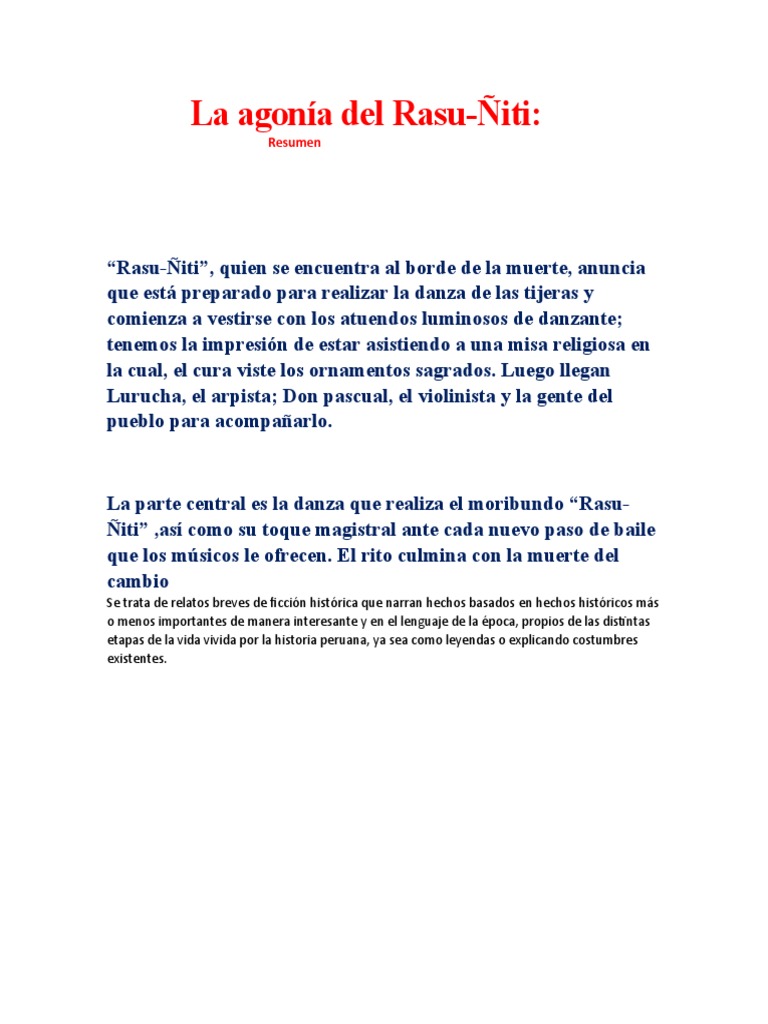 La Agonía Del Rasu-Ñiti:: Resumen | PDF | Arte | Historia