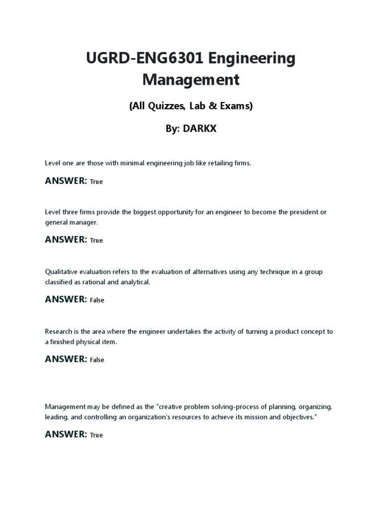 Ugrd Eng6301 Engineering Management Overall Finals Quizess Download Free Pdf Sales Leadership 