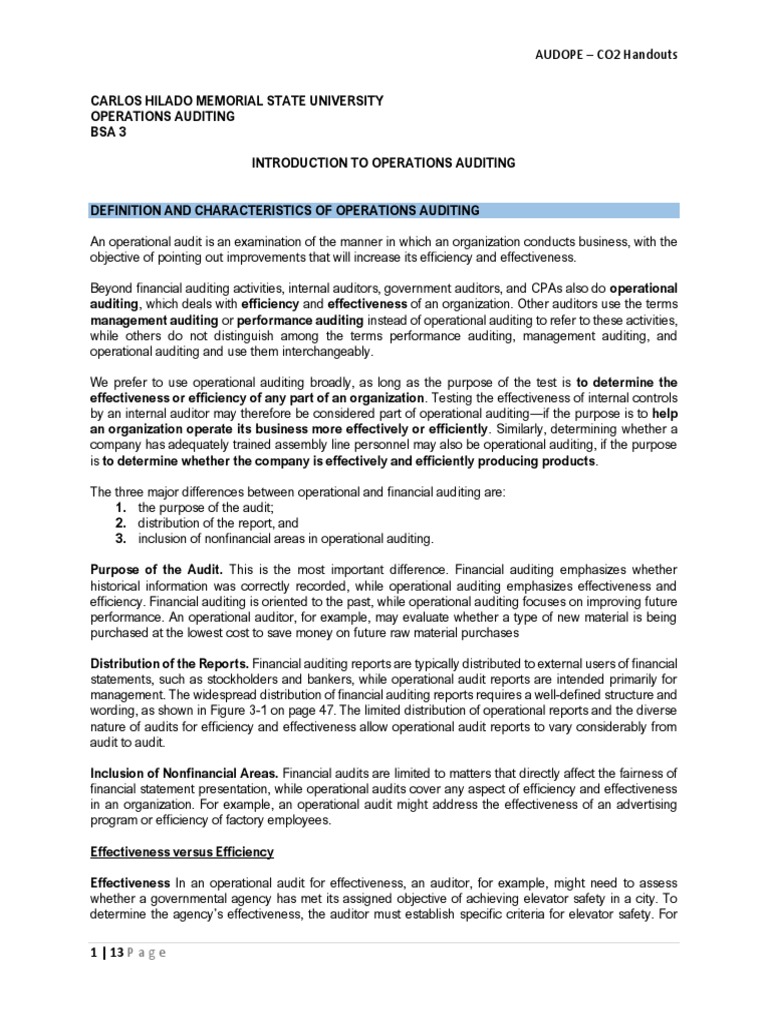 CO2 - AUOPE Handouts - Intro To Ope Audting | PDF | Internal Audit | Audit